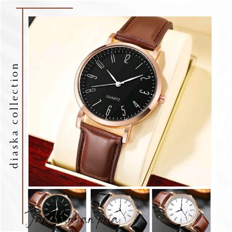Jual Jam Tangan Analog Pria Tali Pu Leather Jam Tangan Pria Casual PU Shopee Indonesia