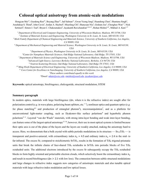 Pdf Colossal Optical Anisotropy From Atomic Scale Modulations