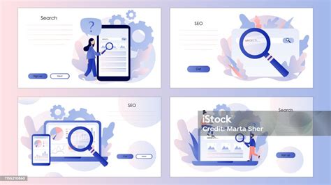 Seo 검색 엔진 최적화 개념입니다 모바일 스마트 폰 랜딩 페이지 템플릿 Ui 웹 모바일 앱 포스터 배너 및 전단지 용 화면