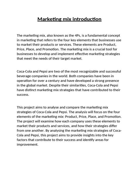 Marketing Mix Introduction Pdf Pepsi Co Pricing