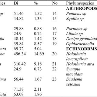 Abundance Di And Composition Of Benthos In The Seagrass Ecosystem Download Scientific