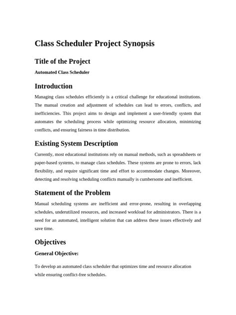 Class Scheduler Project Synopsis Pdf Scheduling Computing Usability
