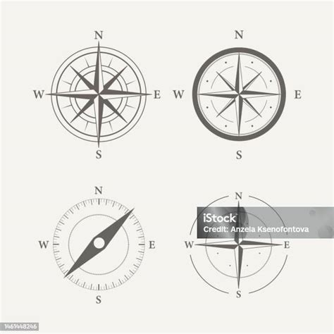 Vintage Compass Vector Icons Set Of Antique Simple Compass Symbols For
