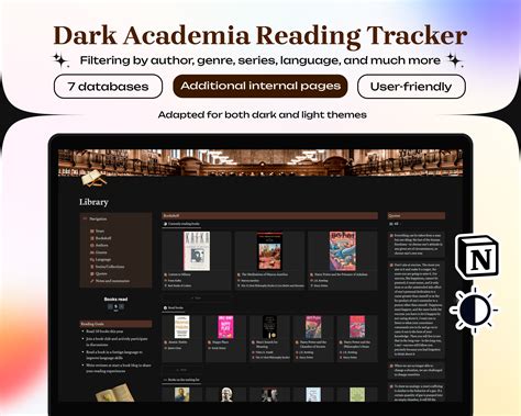 Book Tracker Notion Planner Reading Tracker Notion Dark Academia Notion