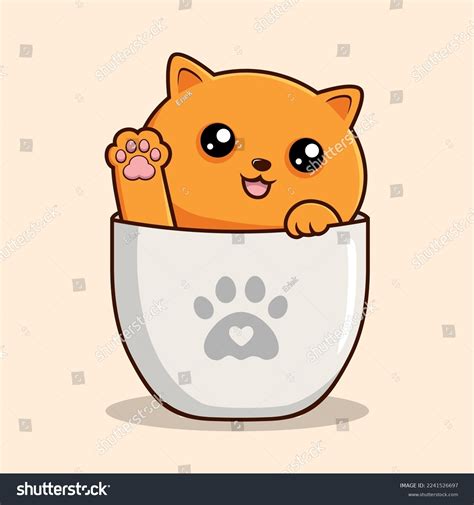 Orange Cat Cup Waving Paws Cartoon Stock Vector Royalty Free