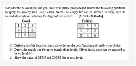 solved consider the below initial and goal state of 8 puzzle