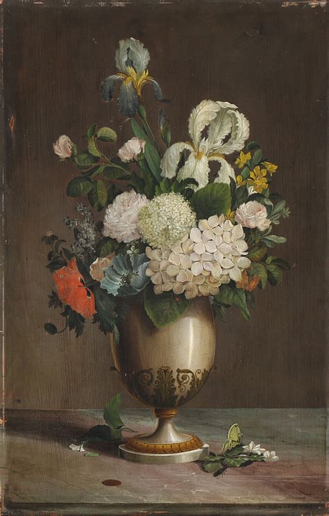 Carl Robert Croll Opstilling Med Blomster Insekter Og Kobbermønt På En Stenkarm 1823