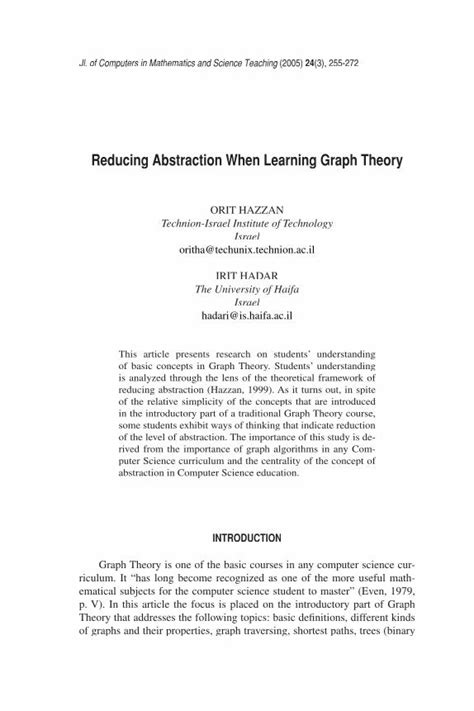 pdf reducing abstraction when learning graph theory · 256 hazzan and