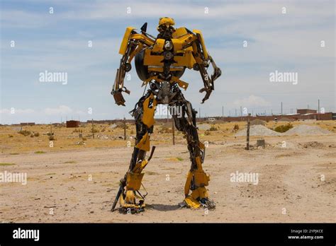 Transformer Like Robot Made Of Scrap Materials The Artwork Promotes Local Creativity And