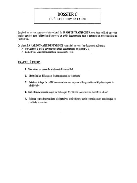 Exercice Sur Le Crédit Documentaire Avec Corrigé Pdf
