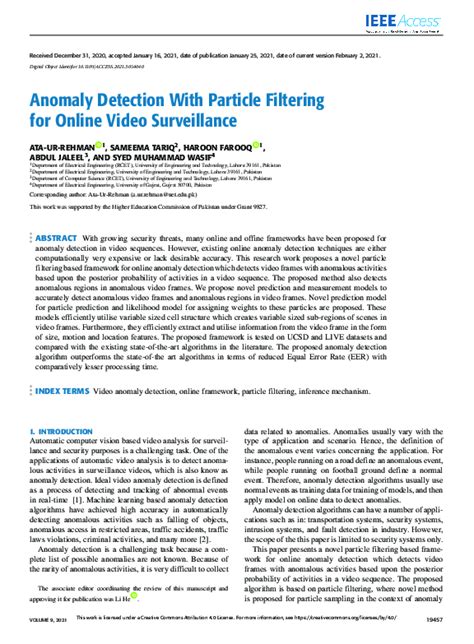 Pdf Anomaly Detection With Particle Filtering For Online Video