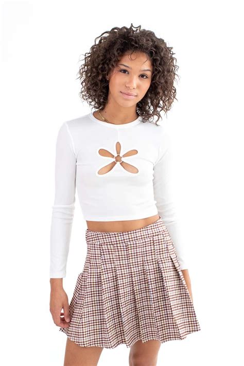 White Floral Cut Out Long Sleeve Crop Top