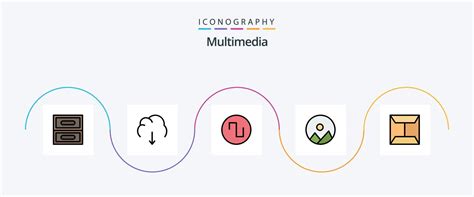 Multimedia Line Filled Flat 5 Icon Pack Including Mail Sound