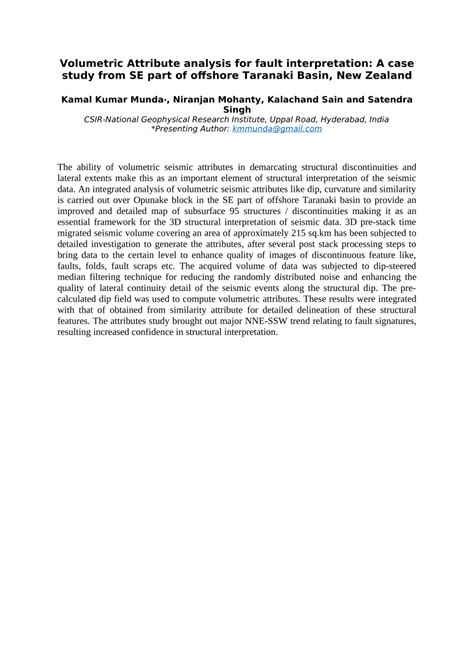pdf volumetric attribute analysis for fault interpretation a case