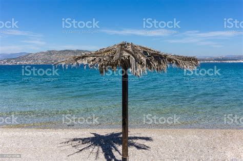 Salamina Greek Island Beautiful View Of The Sea Beach And Umbrella