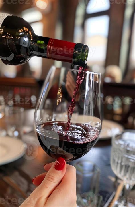 Ai Generated Woman Pouring Red Wine Into Glass In Restaurant 41504141