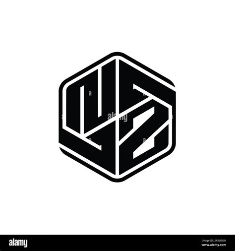Nz Letter Logo Monogram Hexagon Shape With Ornament Abstract Isolated Outline Design Template