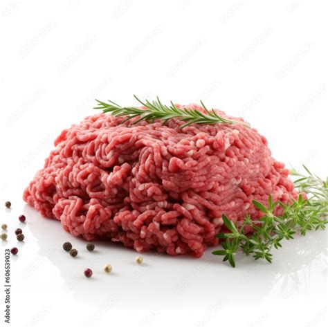 Ground Pork Meat Isolated On White Background Generative Ai Stock