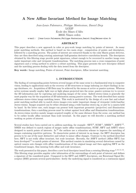 pdf a new affine invariant method for image matching