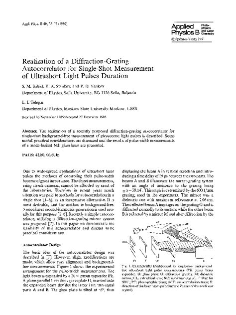 Pdf Diffraction Grating Autocorrelator For Single Shot Pulse Measurement