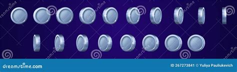Silver Coins Turn Around Set For Game Animation Stock Vector