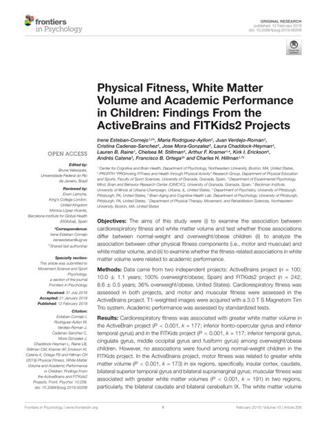 Pdf Physical Fitness White Matter Volume And Academic Performance In