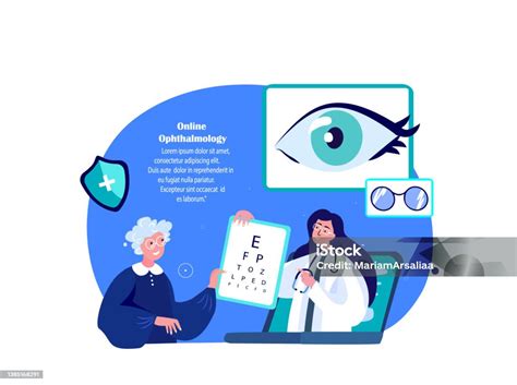 온라인 안과 전문의 Oculist 닥터는 오래된 은퇴한 연금 여자 환자를 상담합니다눈 시력 스니엘렌 차트근시 원시 치료 인터넷