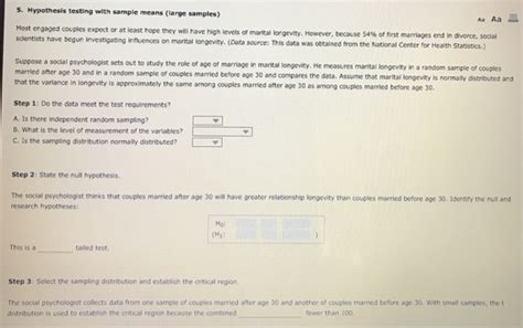 Solved 5 Hypothesis Testing With Sample Means Large Chegg Com