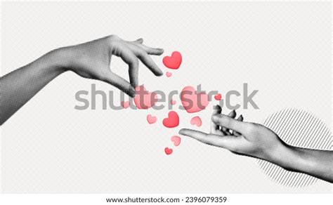 Trendy Halftone Collage Two Female Hand Stock Vector Royalty Free Shutterstock
