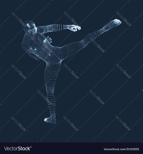 Kickbox Fighter Preparing To Execute A High Kick Vector Image