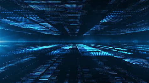 A Glowing Blue Grid Network Of Blinking Digital Data Lights And Particles Connectivity Concept