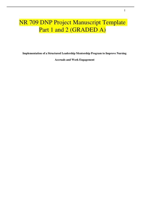 Nr 709 Dnp Project Manuscript Template Part 1 And 2 Graded A Nr 709