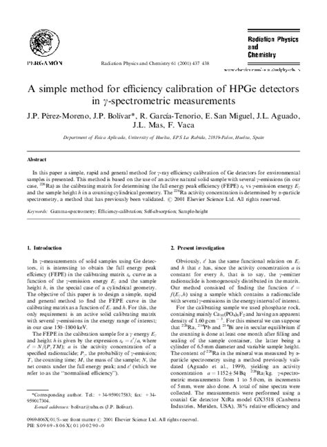 Pdf A Simple Method For Efficiency Calibration Of Hpge Detectors In γ