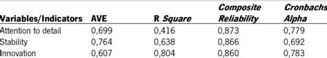Convergent Validity Indicators Of The Model Latent Variables