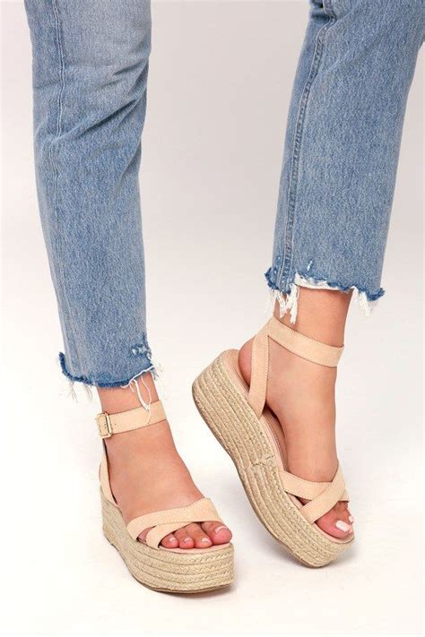 Cobi Light Nude Suede Espadrille Platform Sandals Heel Sandals Outfit