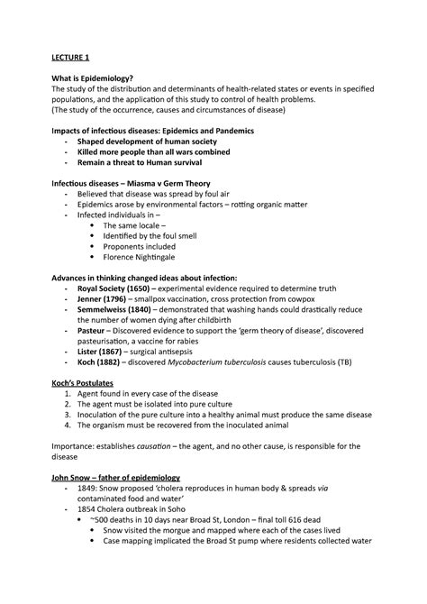 Epidemiology Lecture LECTURE What Is Epidemiology The Study Of The Distribution And Studocu