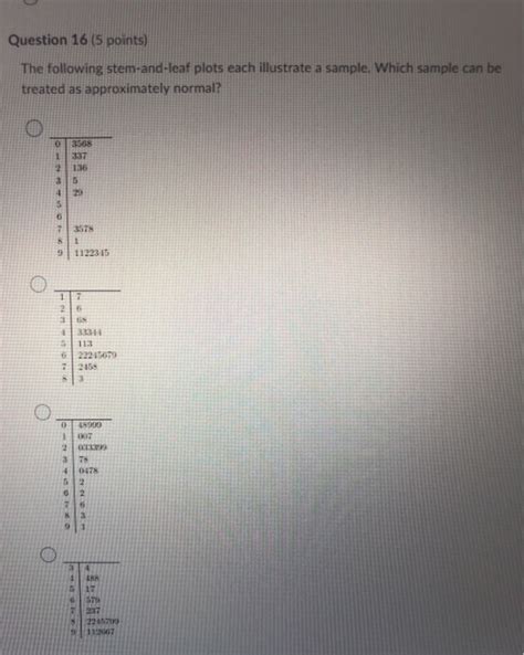 Solved Question 16 5 Points The Following Stem And Leaf