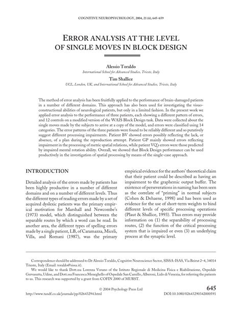 PDF Error Analysis At The Level Of Single Moves In Block Design