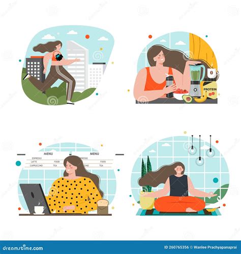 Woman Daily Life Routine Flat Vector Illustration Stock Vector