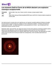 Les Missions Swift Et Fermi De La NASA Dtectent Une Explosion Cosmique