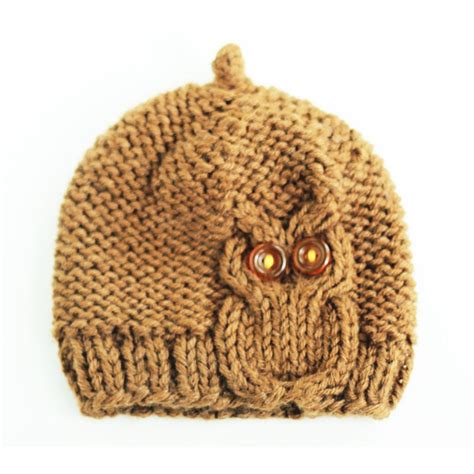 Owl Cable Knit Hat In Chocolate Brown Etsy