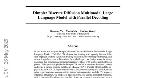 Dimple Discrete Diffusion Multimodal Large Language Model With Parallel Decoding Ai For