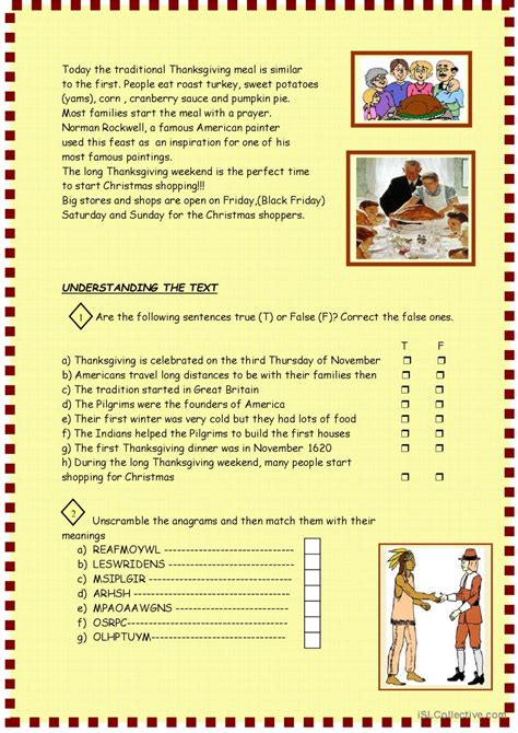 Thanksgiving Reading For Pre Inte… English Esl Worksheets Pdf And Doc