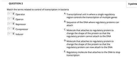 Solved Match The Terms Related To Control Of Transcription