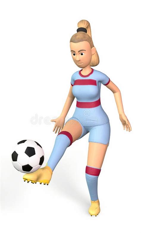 Football Player Girl Juggles A Ball With Her Foot 3d Rendering Stock