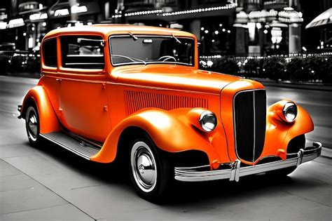 Premium Ai Image Orange Classic Car On Black And White Background