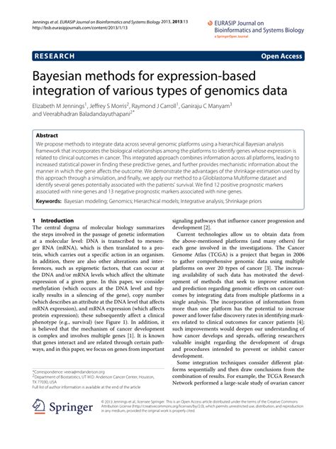 Pdf Bayesian Methods For Expression Based Integration Of Various Types Of Genomics Data
