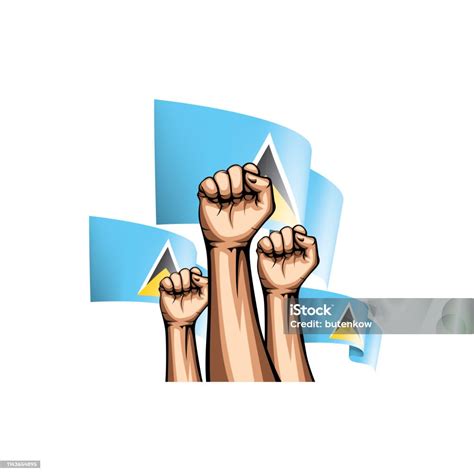 Ilustración De Bandera De Santa Lucía Y Mano Sobre Fondo Blanco