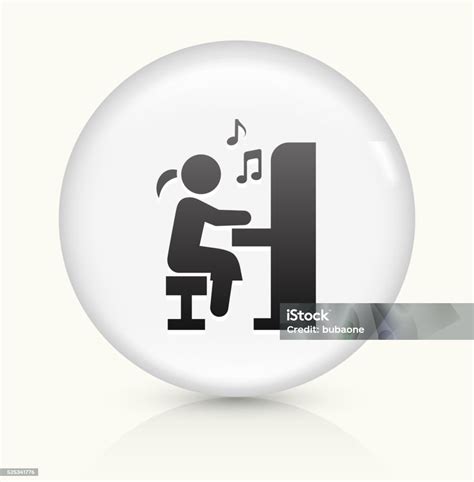 Mädchen Spielen Klavier Symbol Auf Einem Weißen Runden Vektorbutton