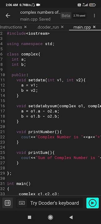 Subtraction Complex Number Using Class Function C Language Youtube